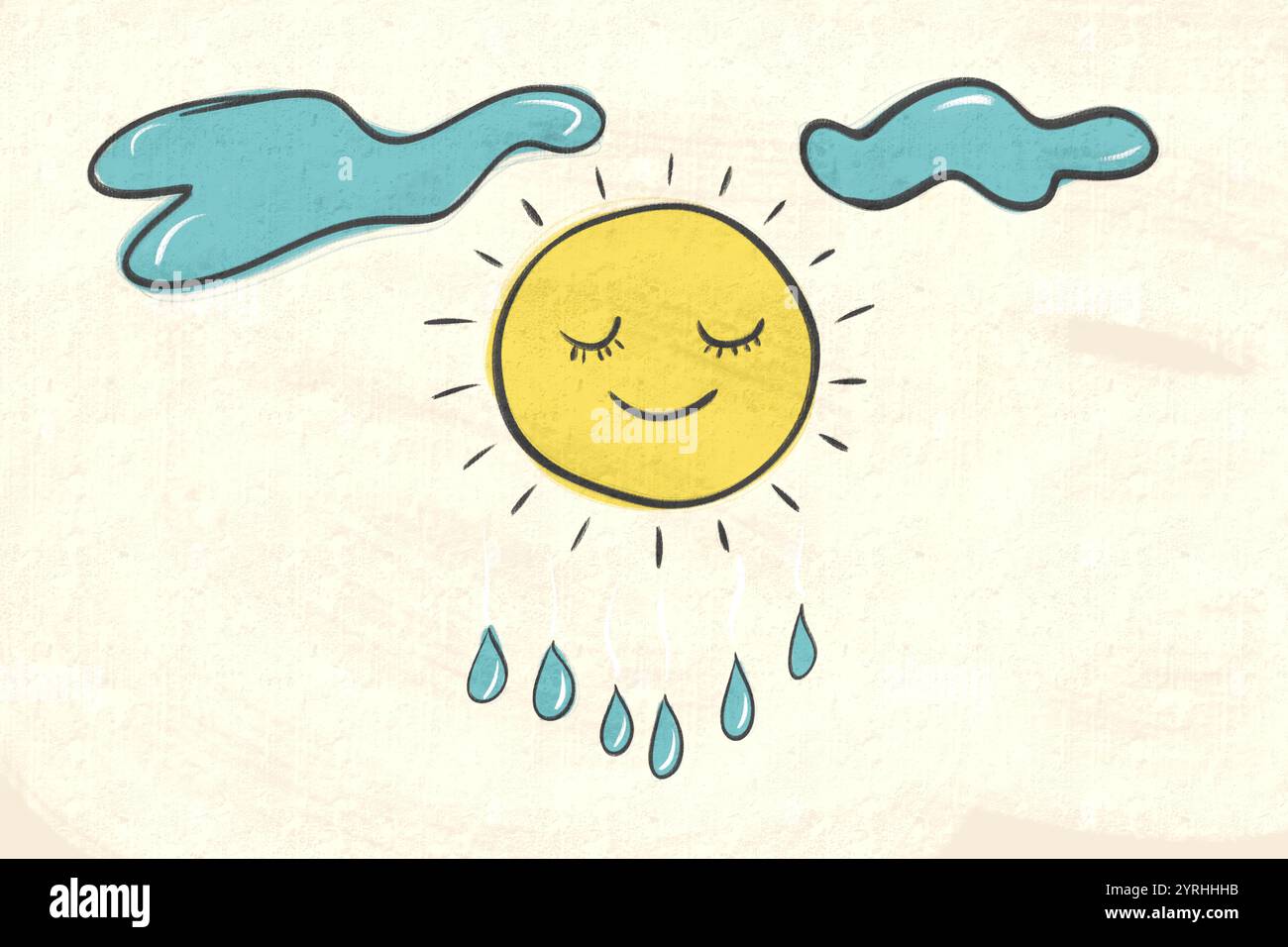 Charming illustration depicting a cheerful sun with closed eyes amidst ...