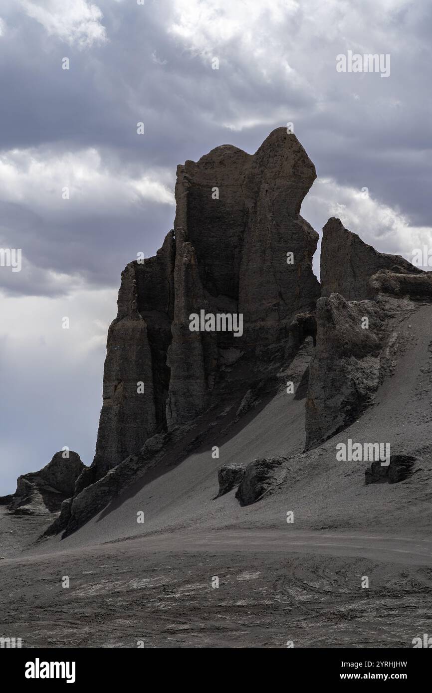 A striking rock formation at Factory Butte, Utah, USA, stands tall ...