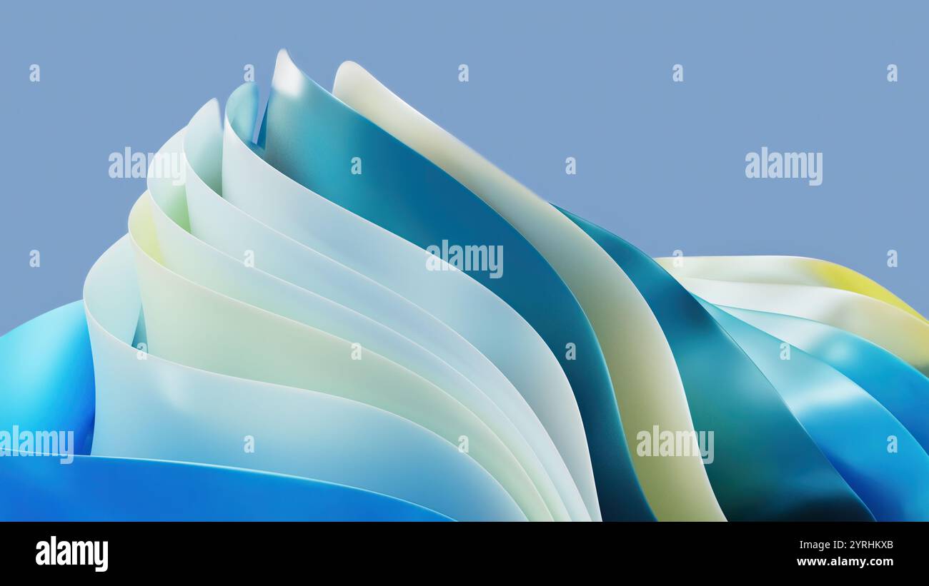 A vibrant 3D illustration showcasing flowing abstract layers in soft ...
