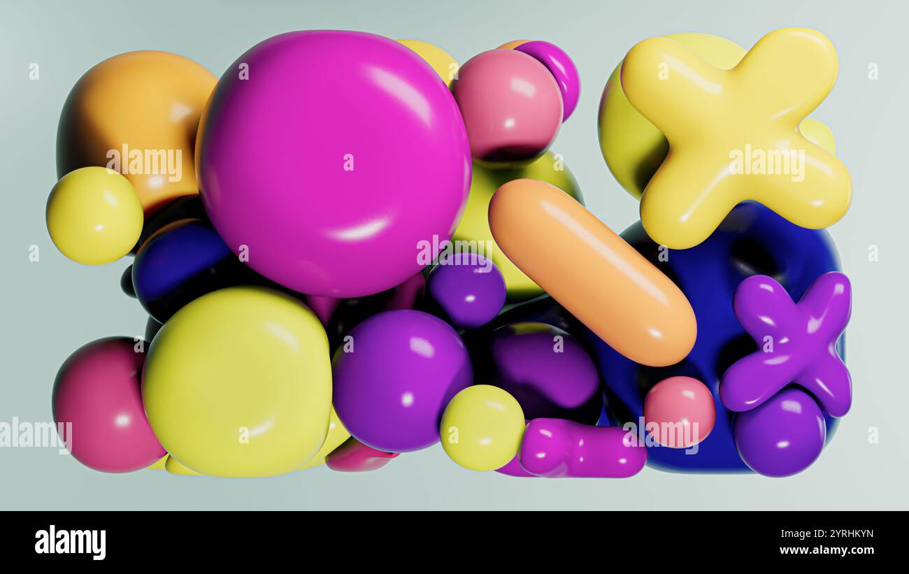 A vibrant 3D illustration featuring a cluster of colorful, soft ...