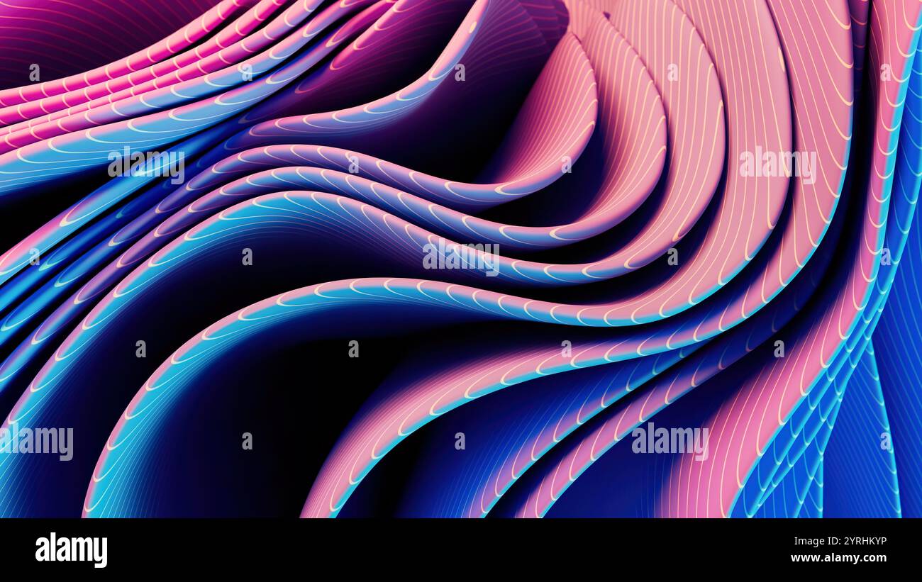 This vibrant 3D illustration showcases layered neon cloth patterns ...