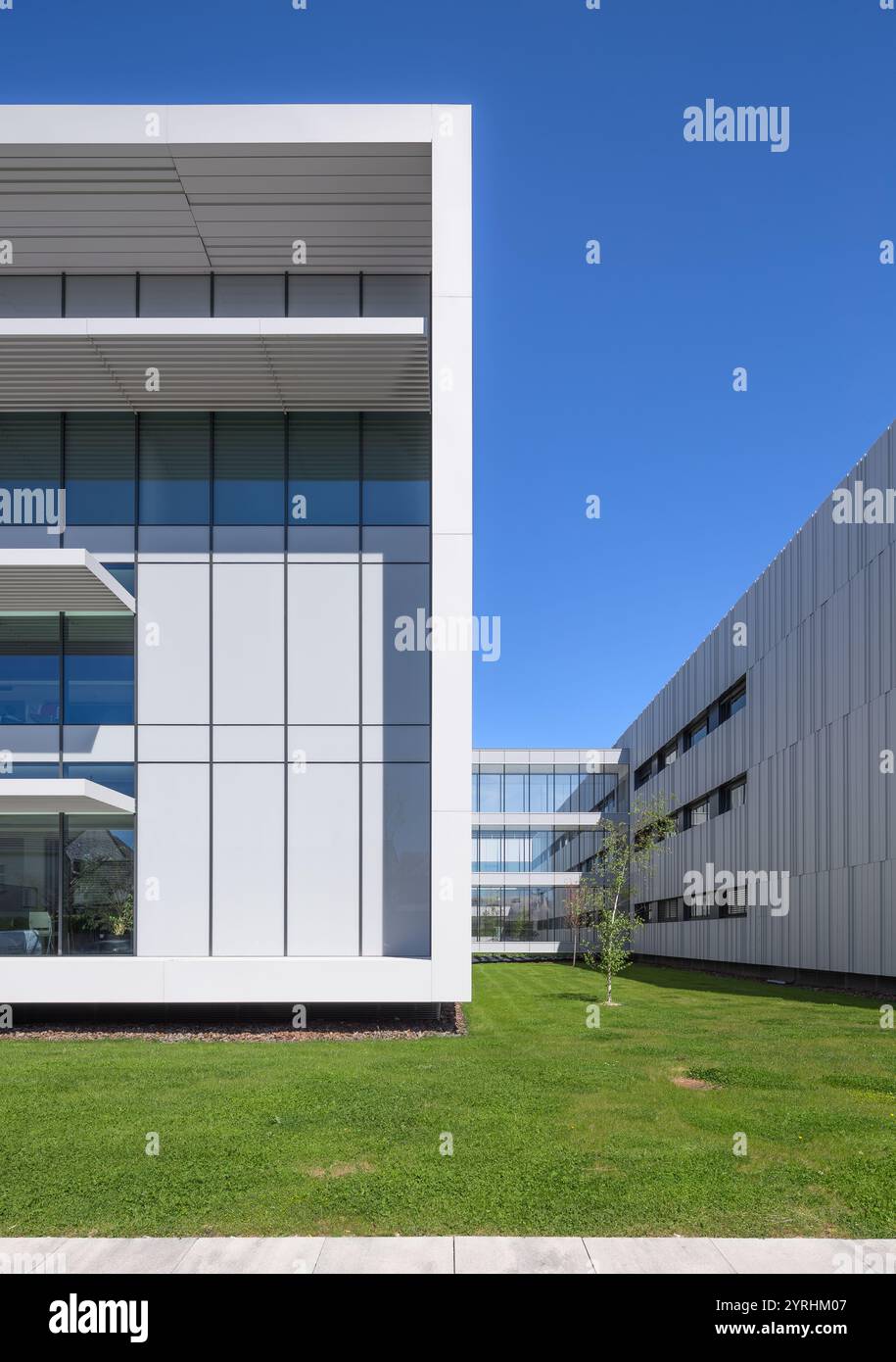 A modern hospital exterior showcasing sleek architectural design ...