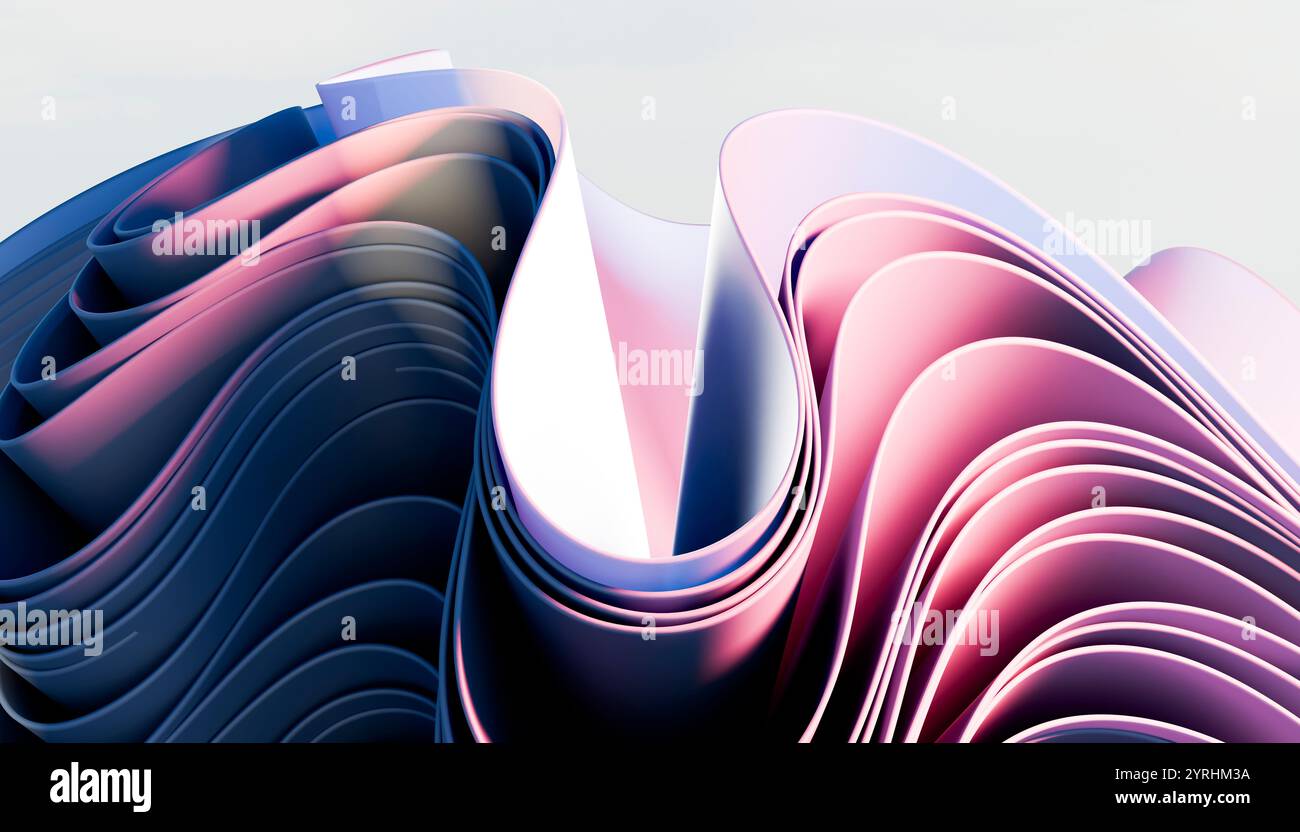 A mesmerizing 3D render showcasing flowing, layered curves in soft ...