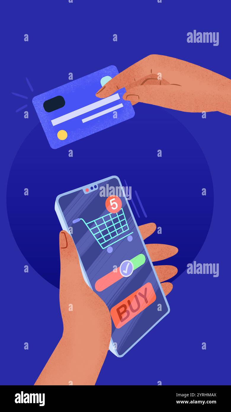 Illustration of online shopping with a smartphone and payment card A ...