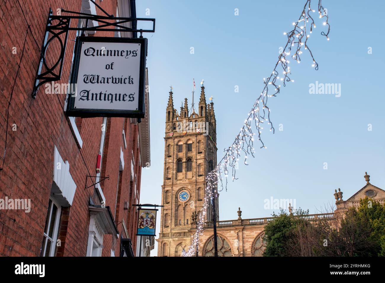 St Marys Church from Church Street in December Warwick, Warwickshire ...