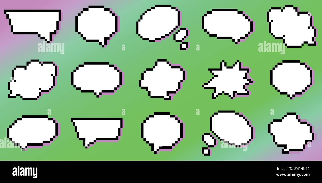 Pixel speech bubbles. Vector 8-bit retro style illustration. Set of stickers Stock Vector Image ...