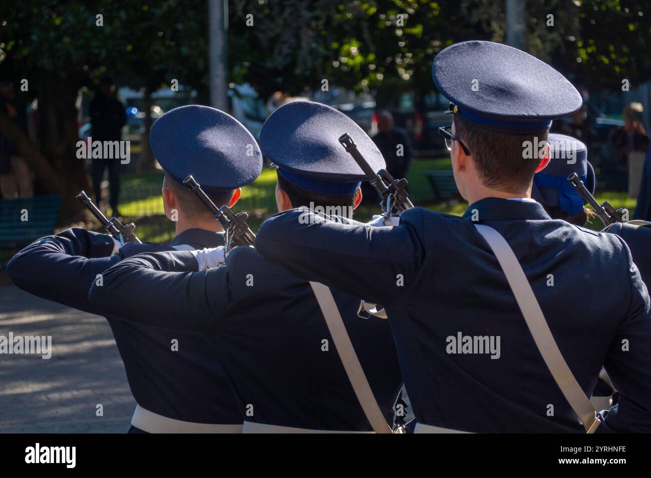 Italian soldiers aligned during formal ceremony outdoors, emphasizing ...