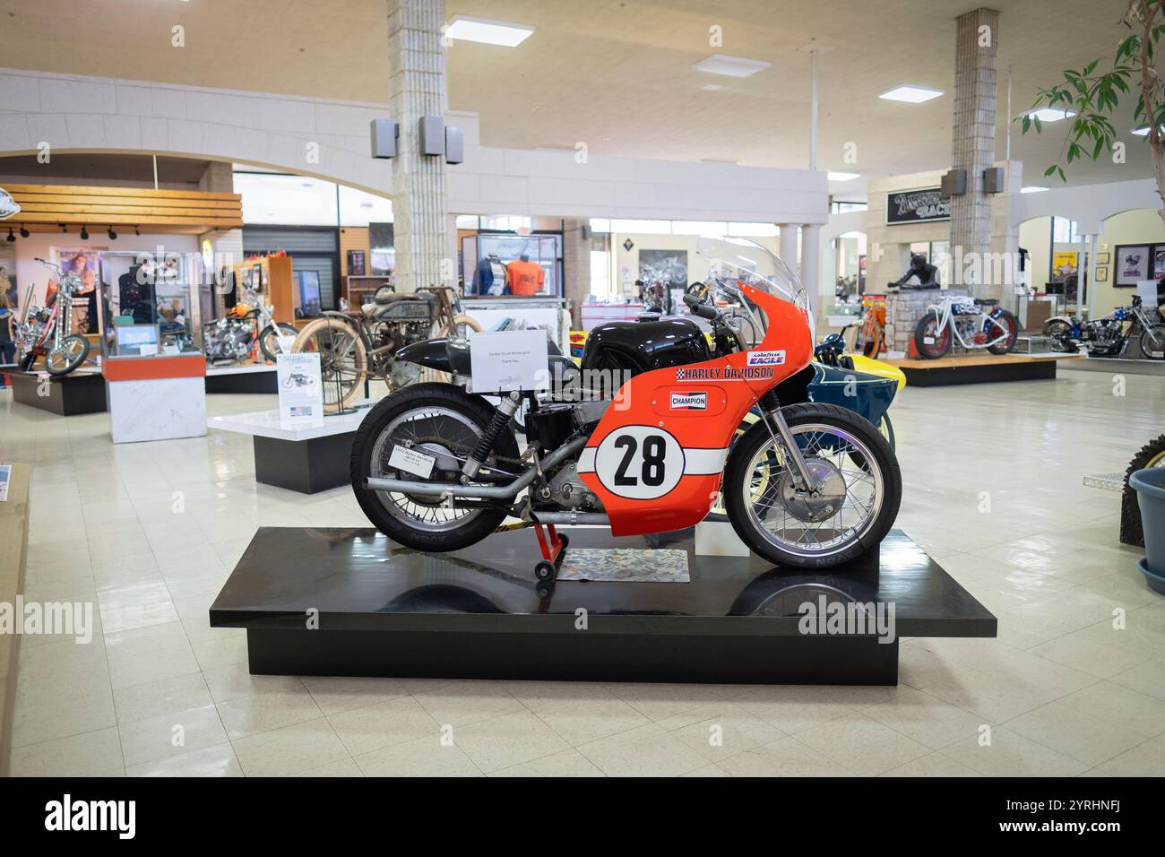 A 1953 Harley-Davidson KR750 motorcycle with the number 28 on Display ...