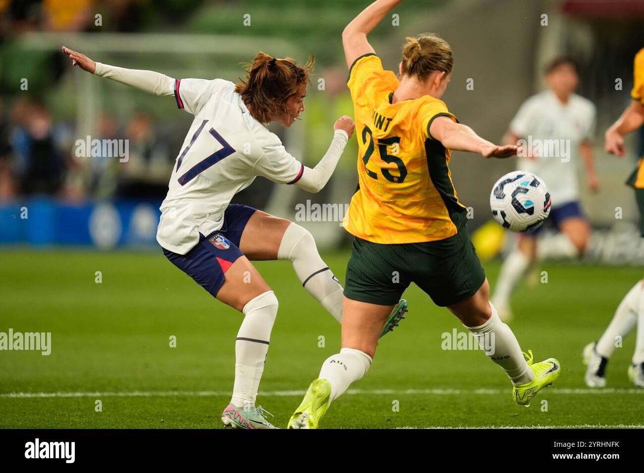 Taiwan's Chen Jin-Wen kicks the ball past Matilda's Clare Hunt during a ...