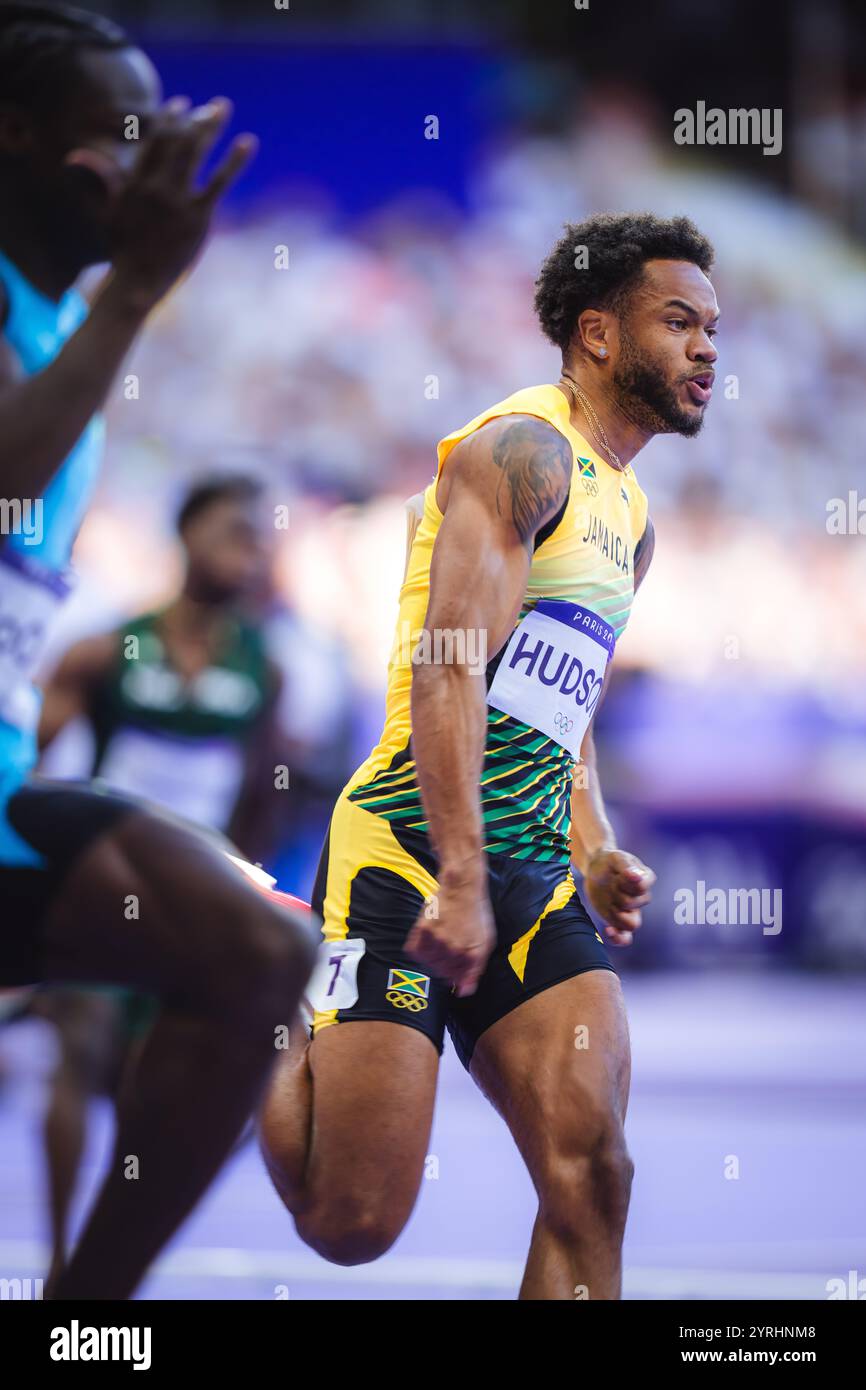 Andrew Hudson participating in the 200 meters at the Paris 2024 Olympic ...