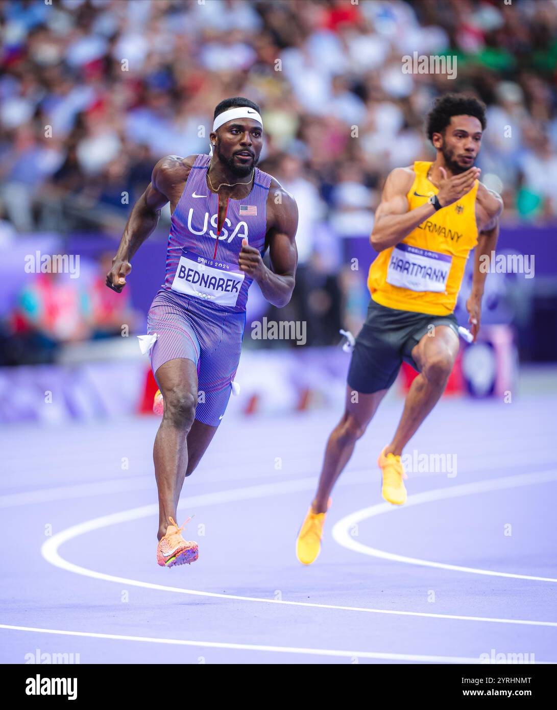 Kenneth Bednarek participating in the 200 meters at the Paris 2024 ...