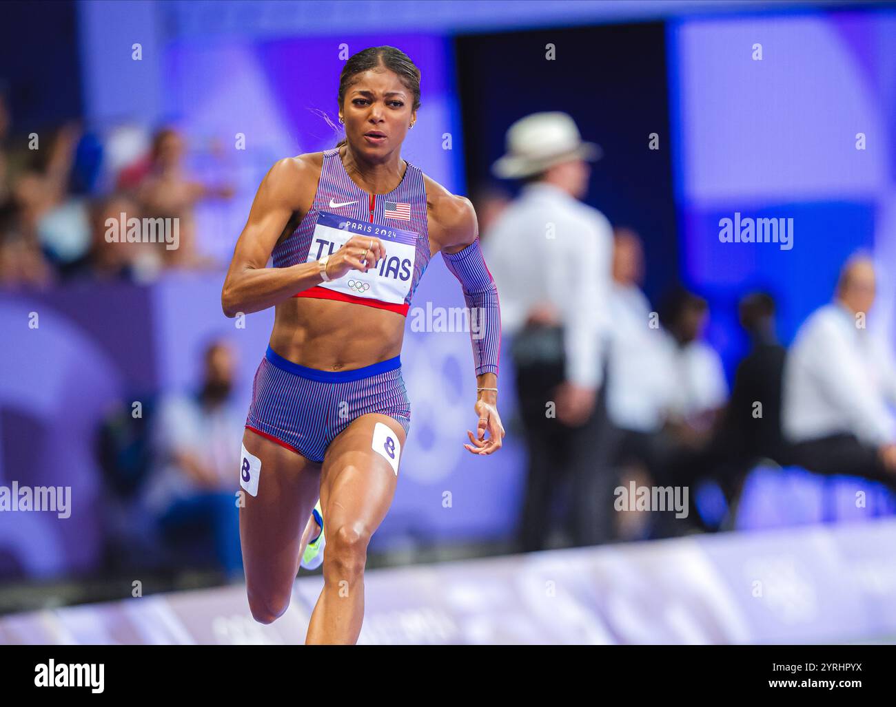 Gabrielle Thomas participating in the 200 meters at the Paris 2024 ...