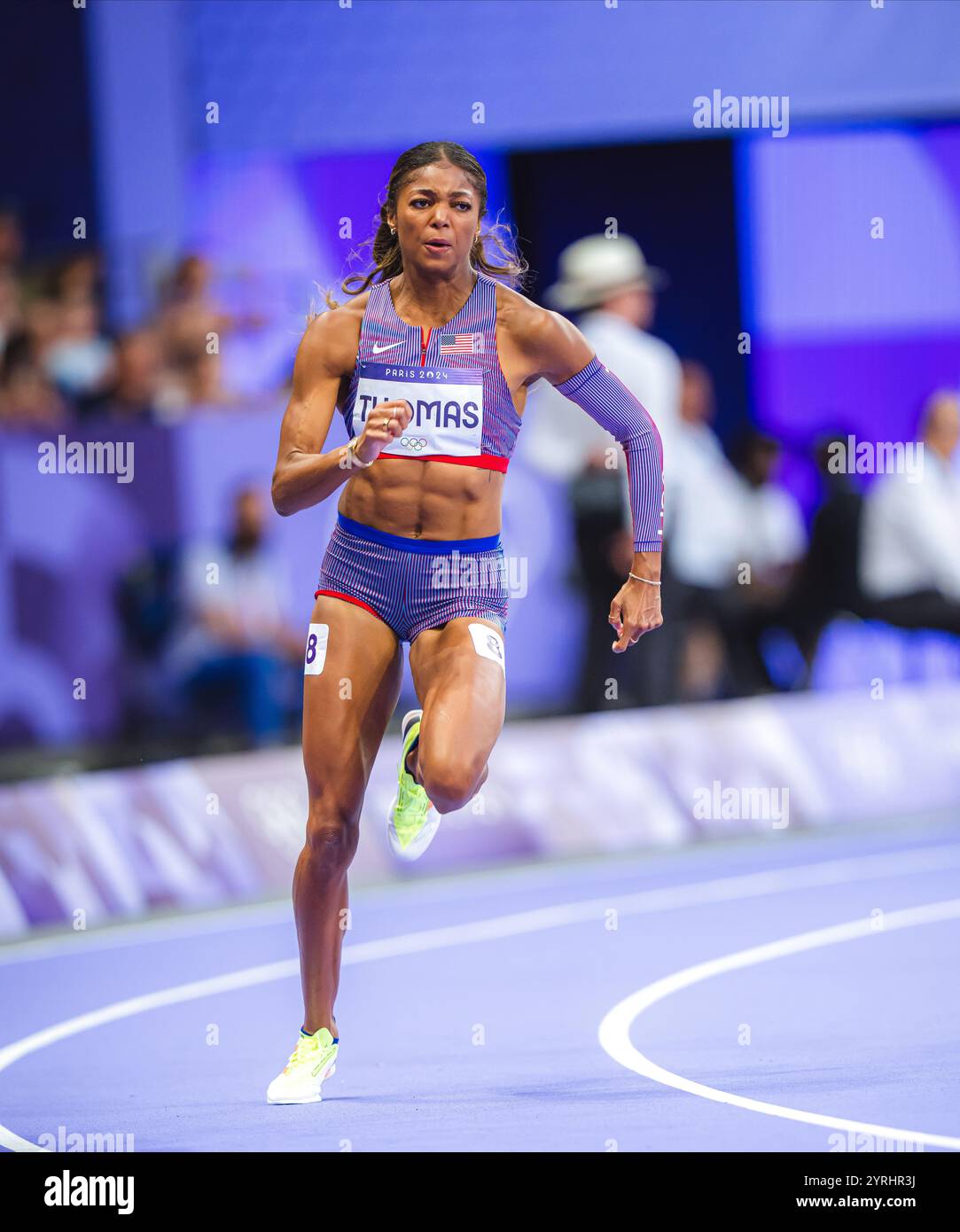Gabrielle Thomas participating in the 200 meters at the Paris 2024 ...