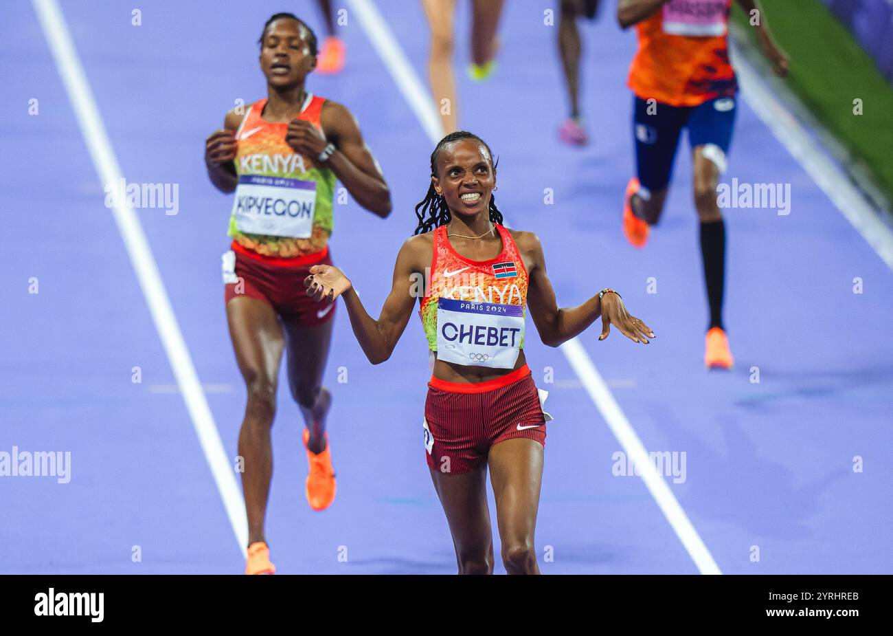 Beatrice Chebet winning in the 5000 metres at the Paris 2024 Olympic ...
