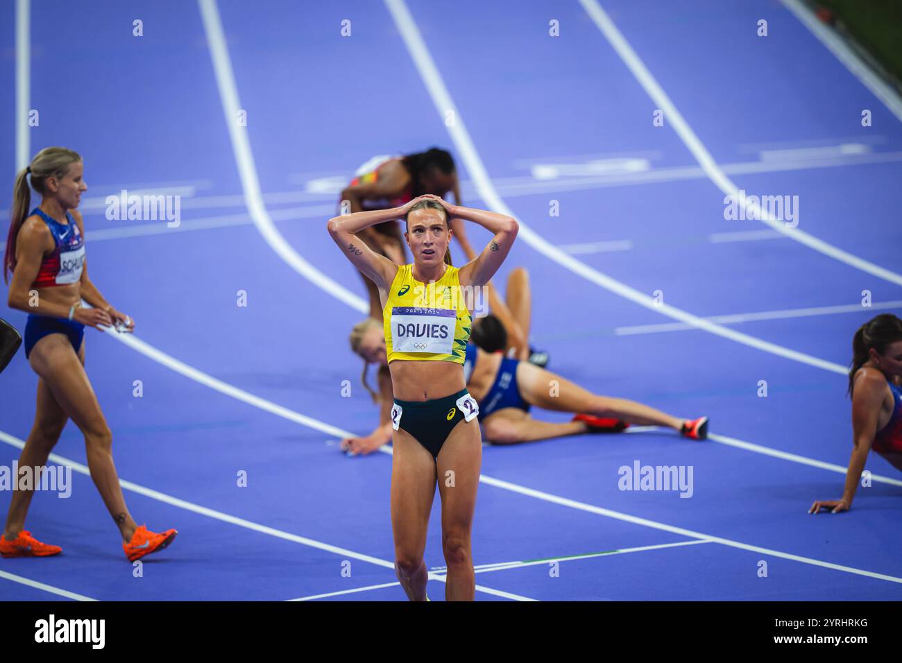 Rose Davies participating in the 5000 meters at the Paris 2024 Olympic ...