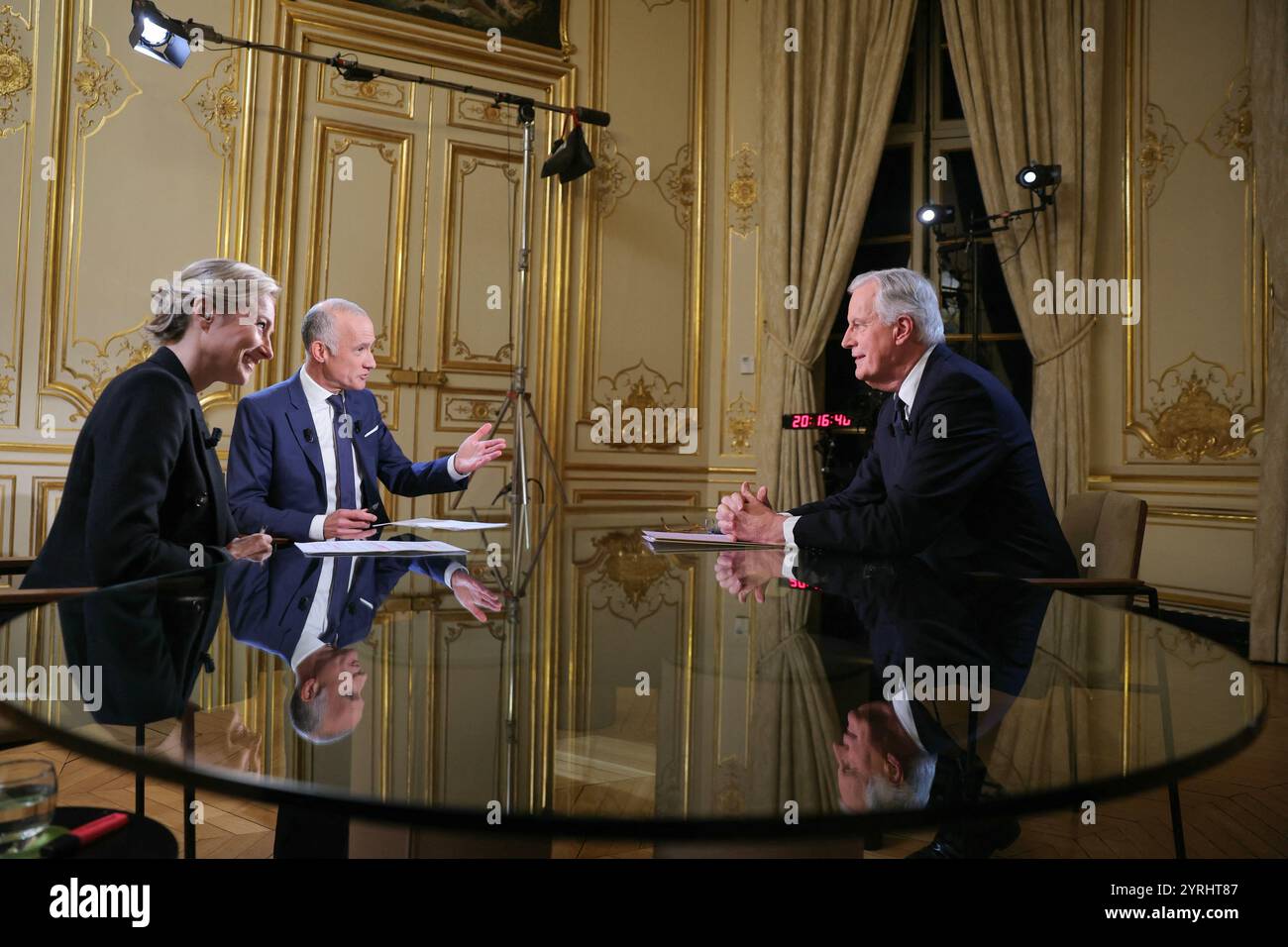 France's Prime Minister Michel Barnier delivers remarks during a ...