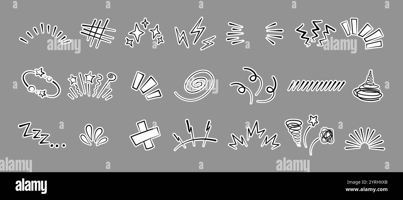 Manga or anime comic emoticon element graphic effects hand drawn doodle ...