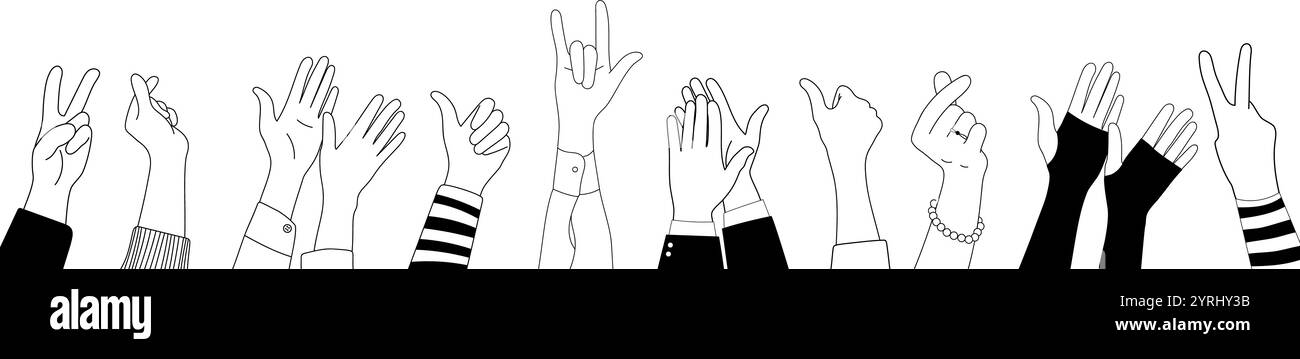 Doodle sketch hands up gestures comic icons silhouettes vector set ...