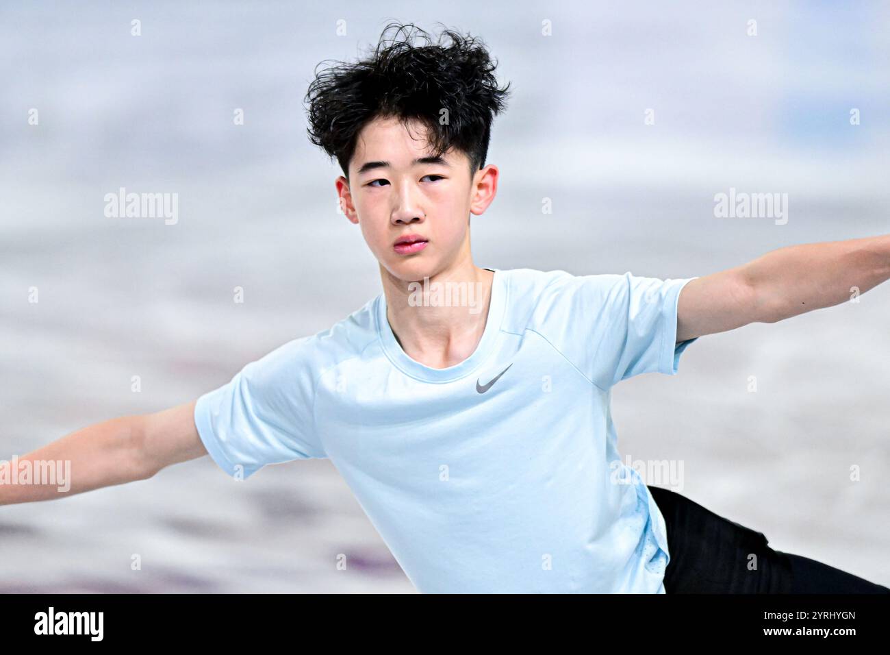 Yanhao LI (NZL), during Junior Men Practice, at the ISU Grand Prix of Figure Skating Final 2024 ...