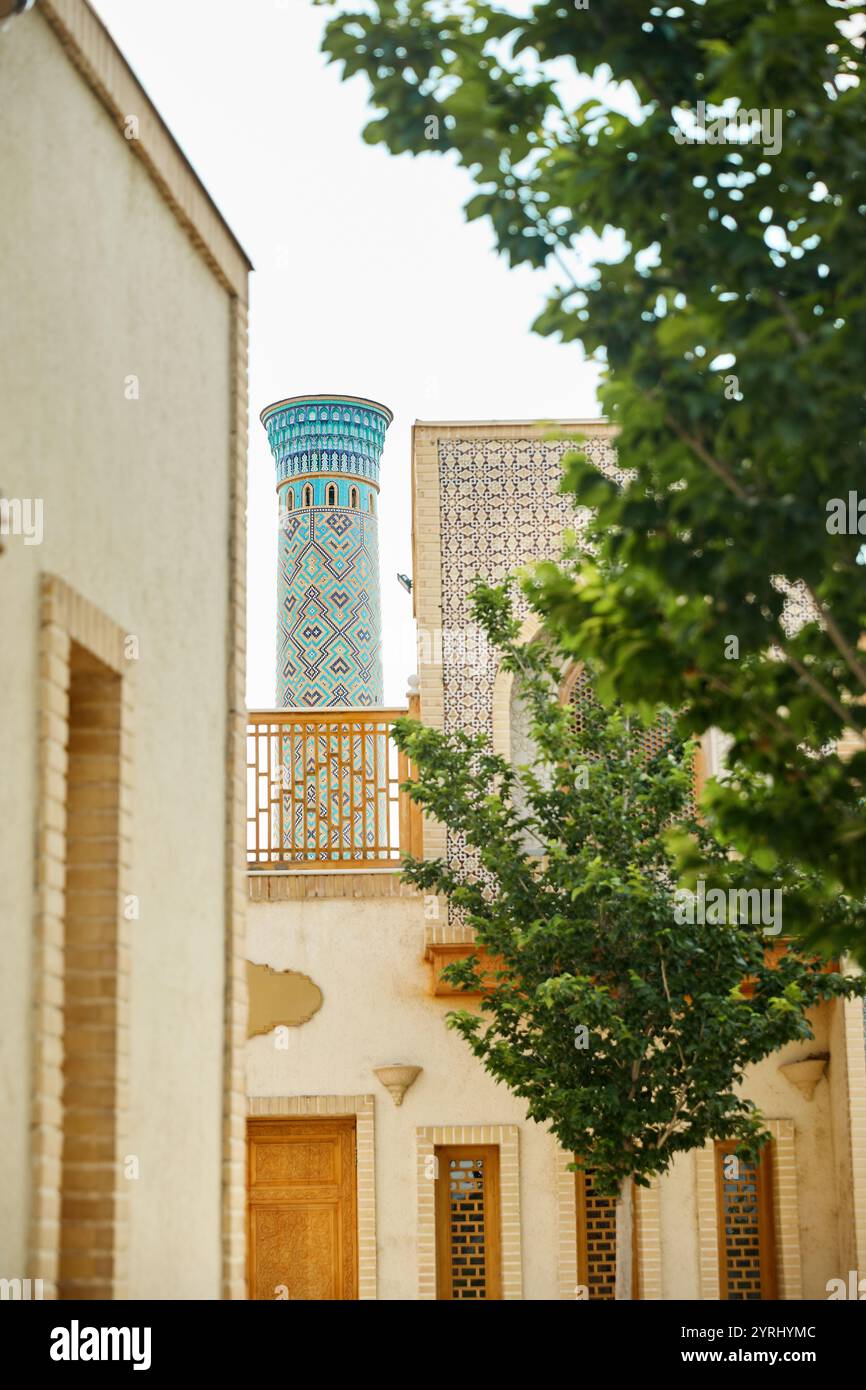 Mosque with minaret near old buildings in Samarkand Eternal city Boqiy ...