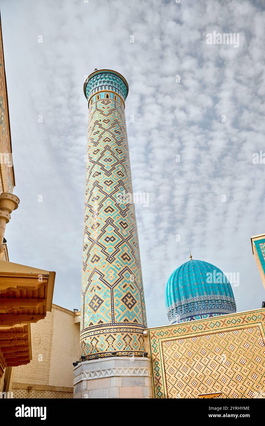 Mosque with minaret and blue dome in Samarkand Eternal city Boqiy ...