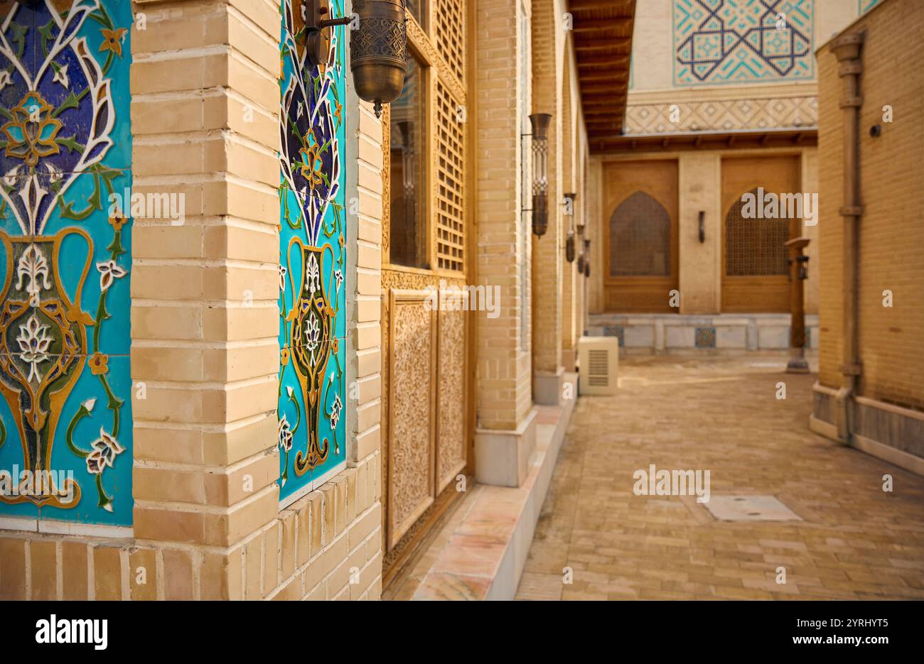 Decoration exterior facade of building with mosaic on the column and ...