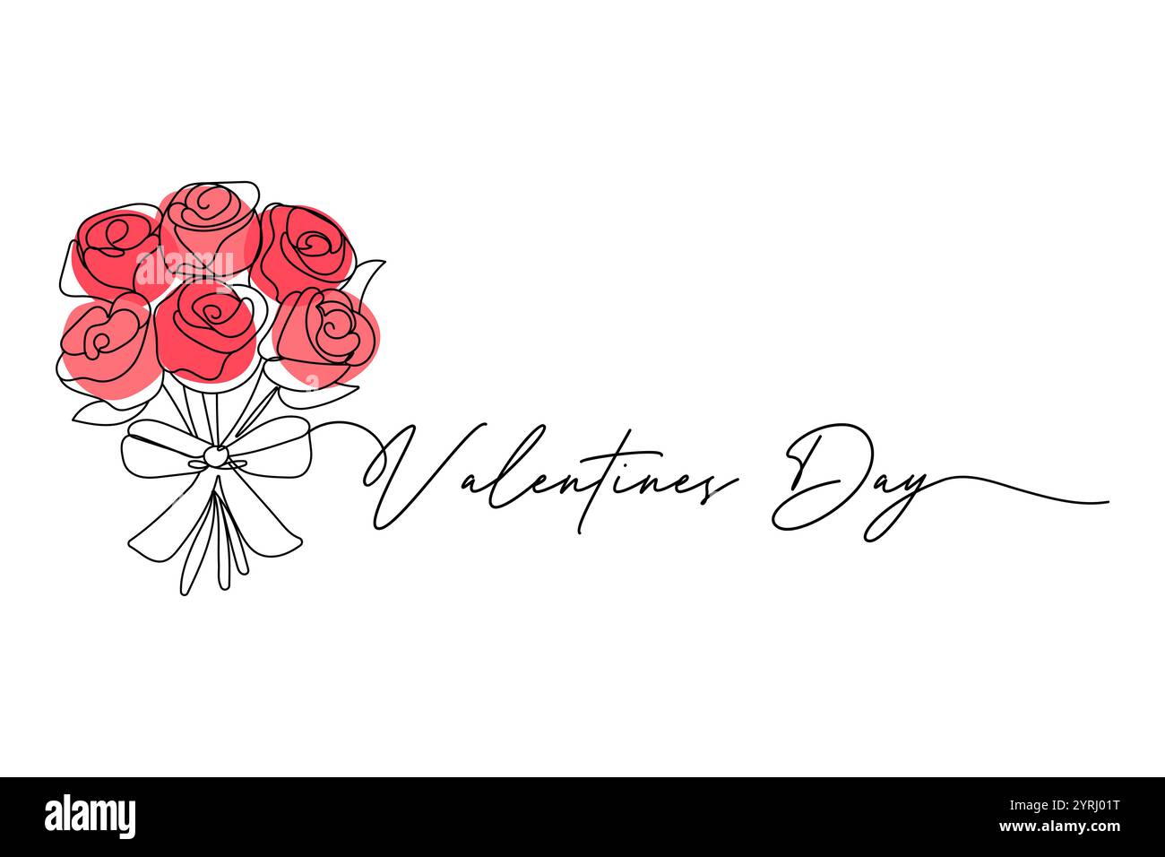 Valentines Day. Line drawing, one solid line bouquet of roses. for ...
