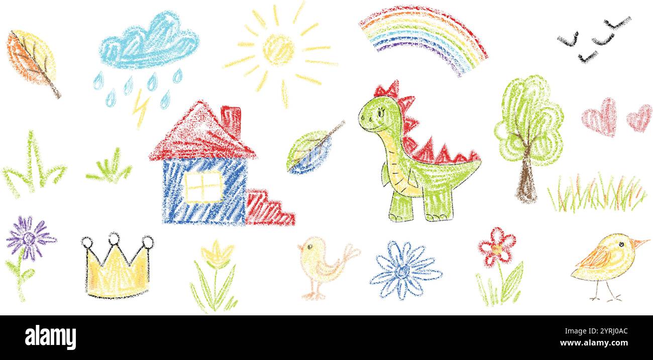 Kid doodle crayon or chalk hand scribble drawings set Stock Vector ...