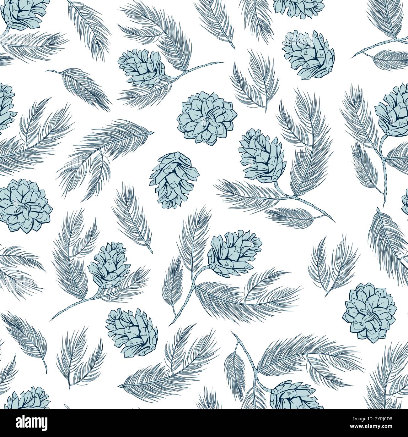 Pine Trees and Acorns Vector Seamless Pattern in Scandinavian White and ...