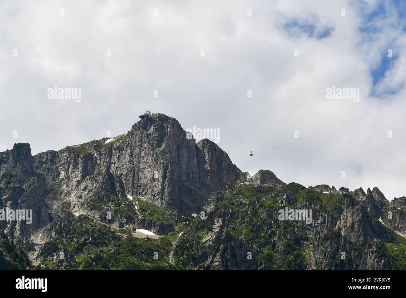 View of Le Brevent cable car station (2525 m) in the Aiguilles Rouges ...
