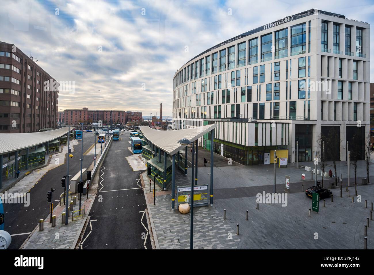 The Liverpool One bus station and Hilton hotel on Liverpool pierhead ...