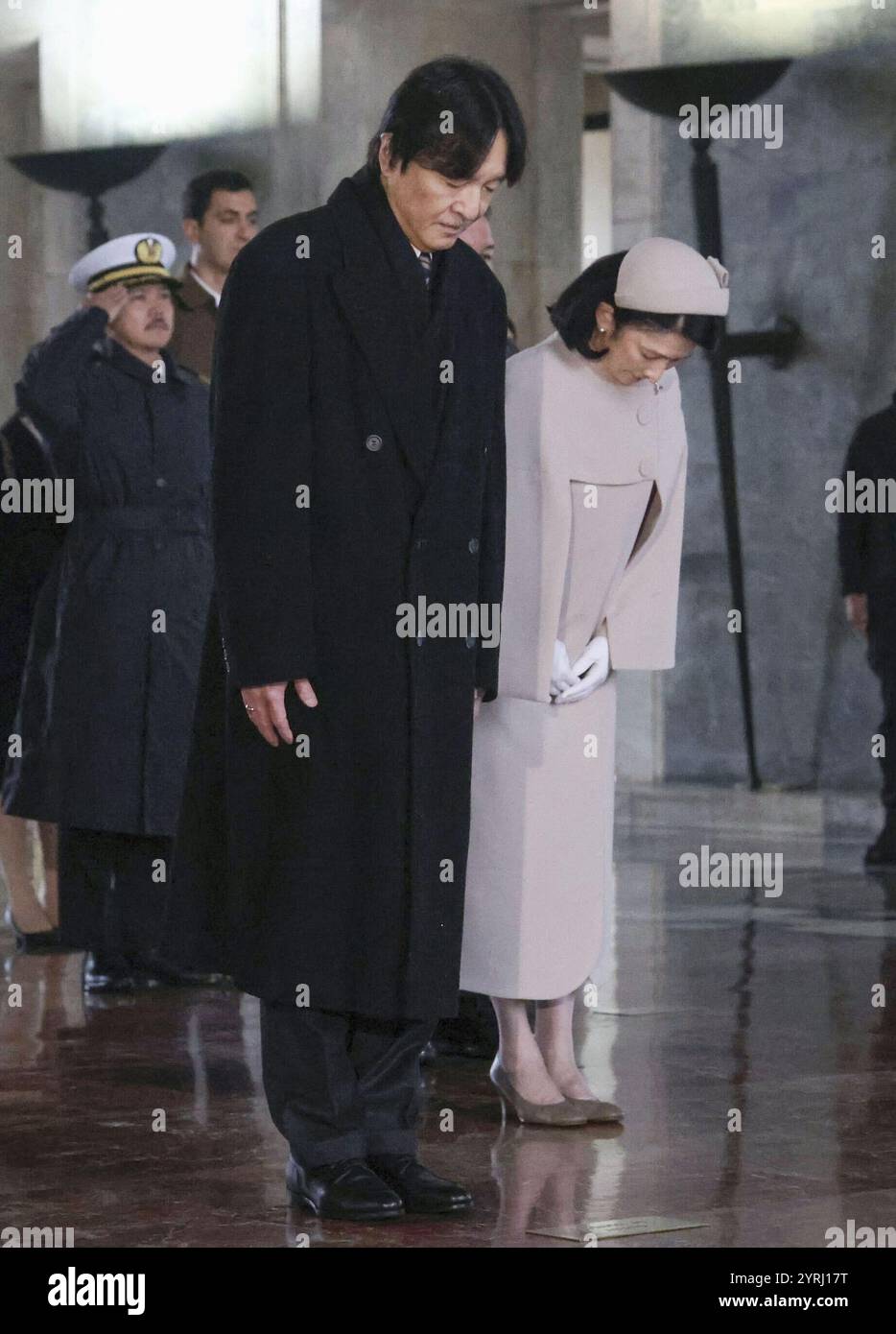 Japanese Crown Prince Fumihito and Crown Princess Kiko bow at the ...