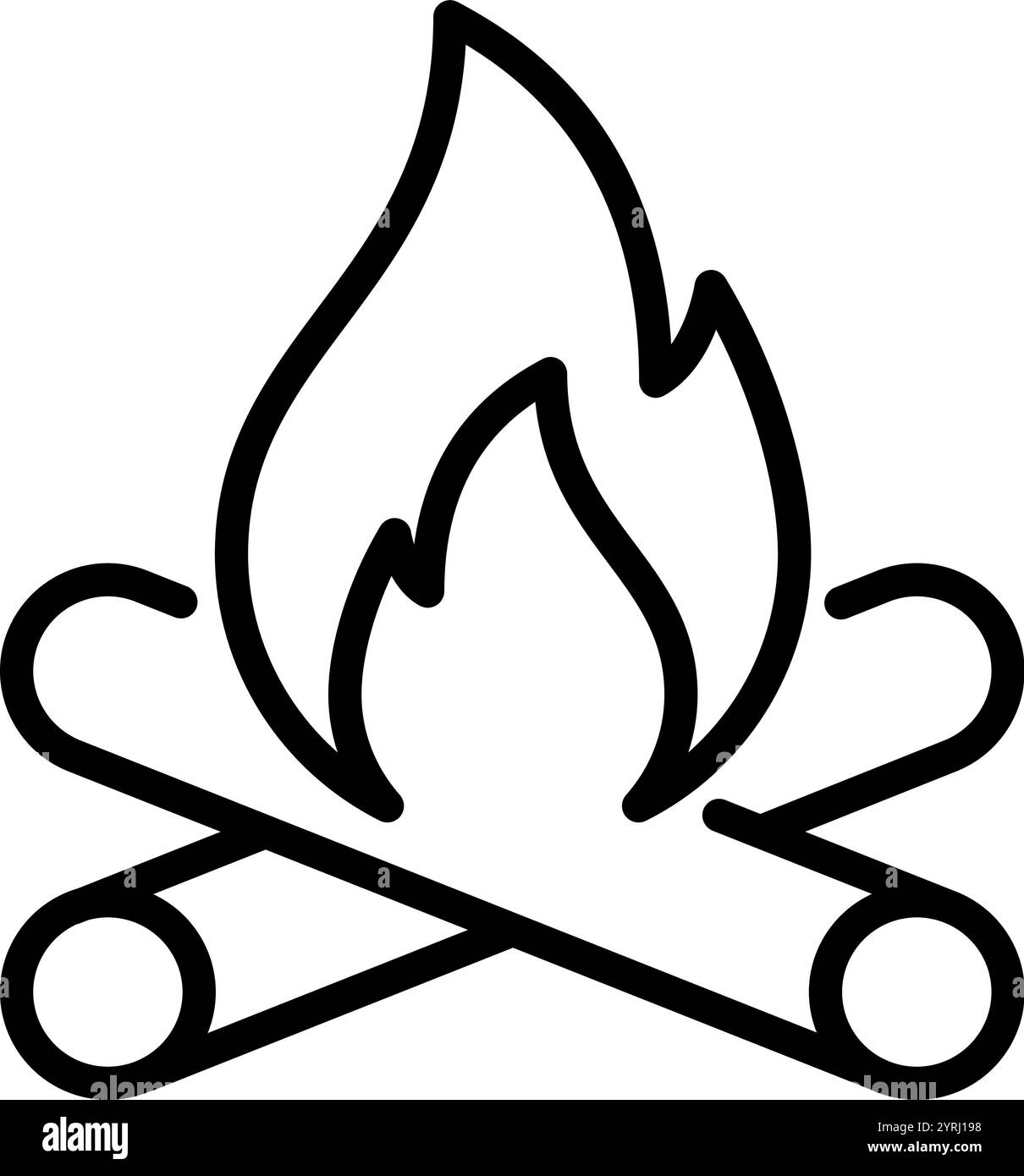Bonfire line icon. Two burned bones and fire outline vector sign ...