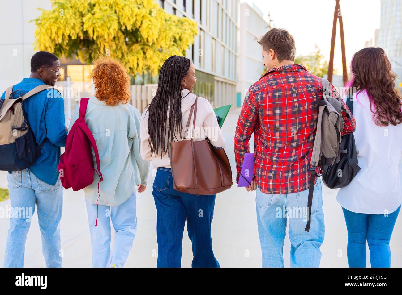 Rear view diverse students walking hi-res stock photography and images ...