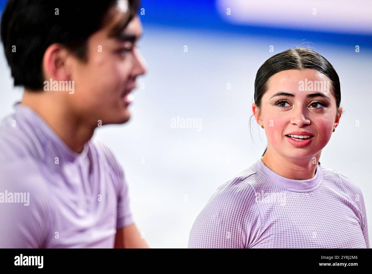 Olivia FLORES & Luke WANG (USA), during Junior Pairs Practice, at the ISU Grand Prix of Figure ...