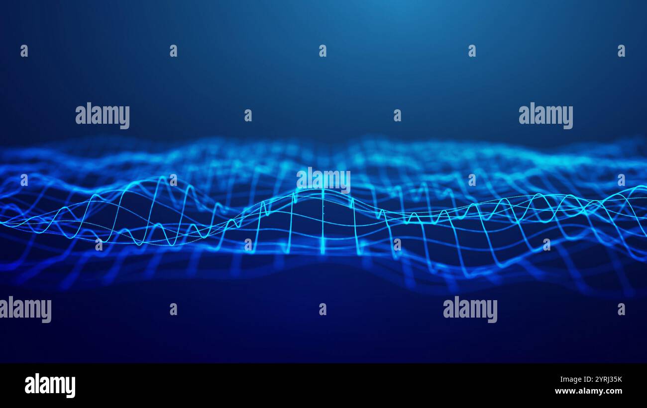 Blue wave technology background on a dark blue background, innovation ...