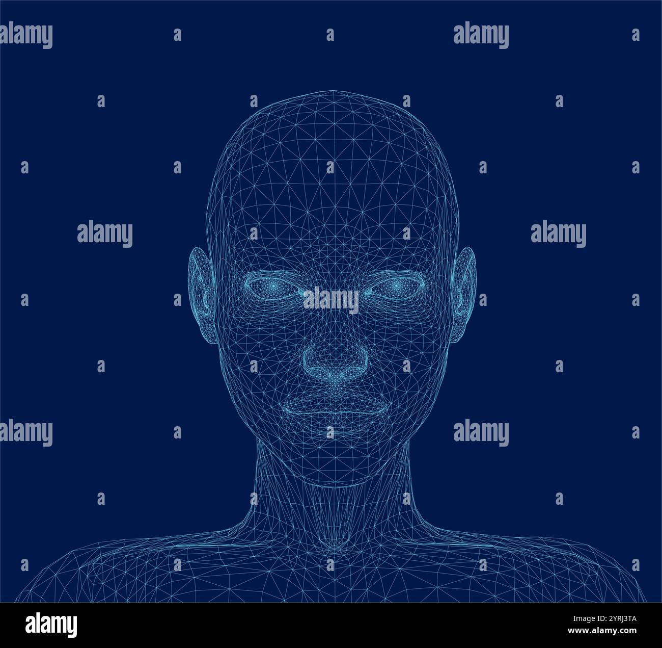 Three dimensional woman head. Front view. Ware mesh from 3d app Stock ...