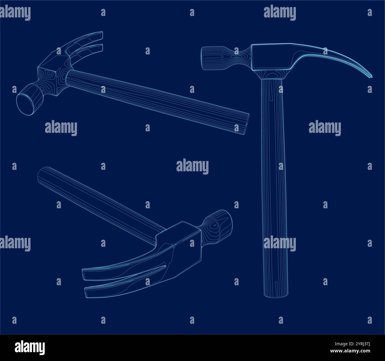 line drawing of isolated vector object hammer set. Hammer construction ...