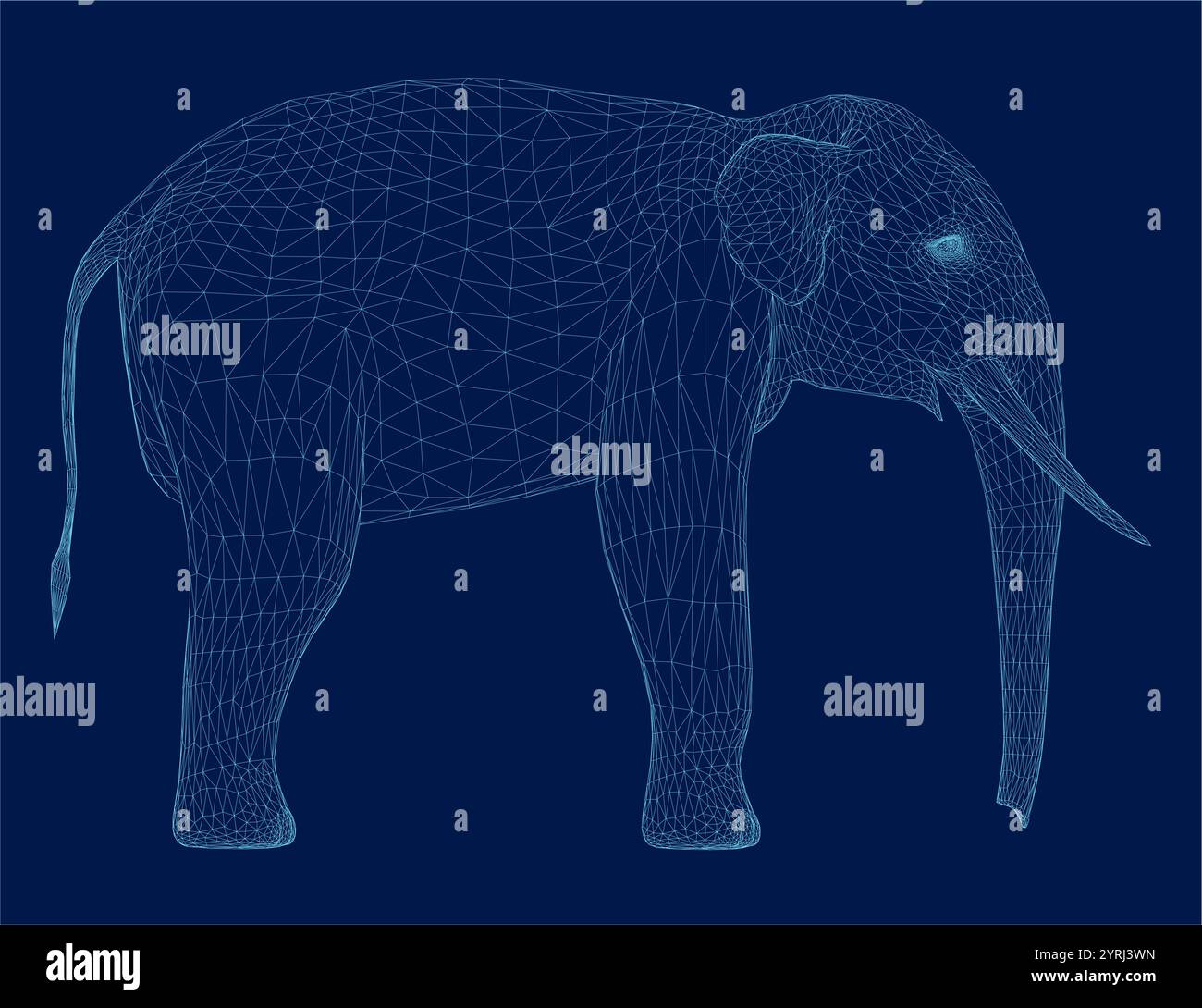 Elephant isolated from low poly wireframe on blue background. African ...