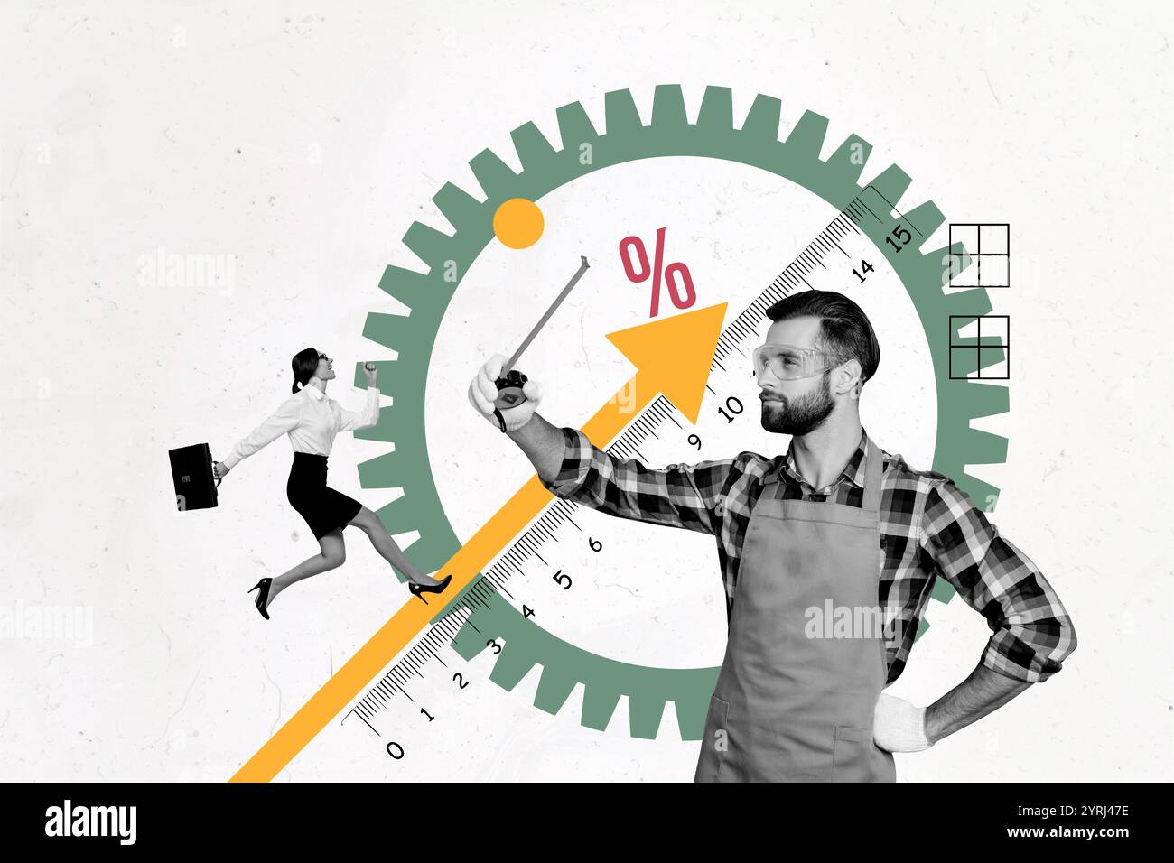 Composite photo collage of happy business man girl architect hold ruler ...