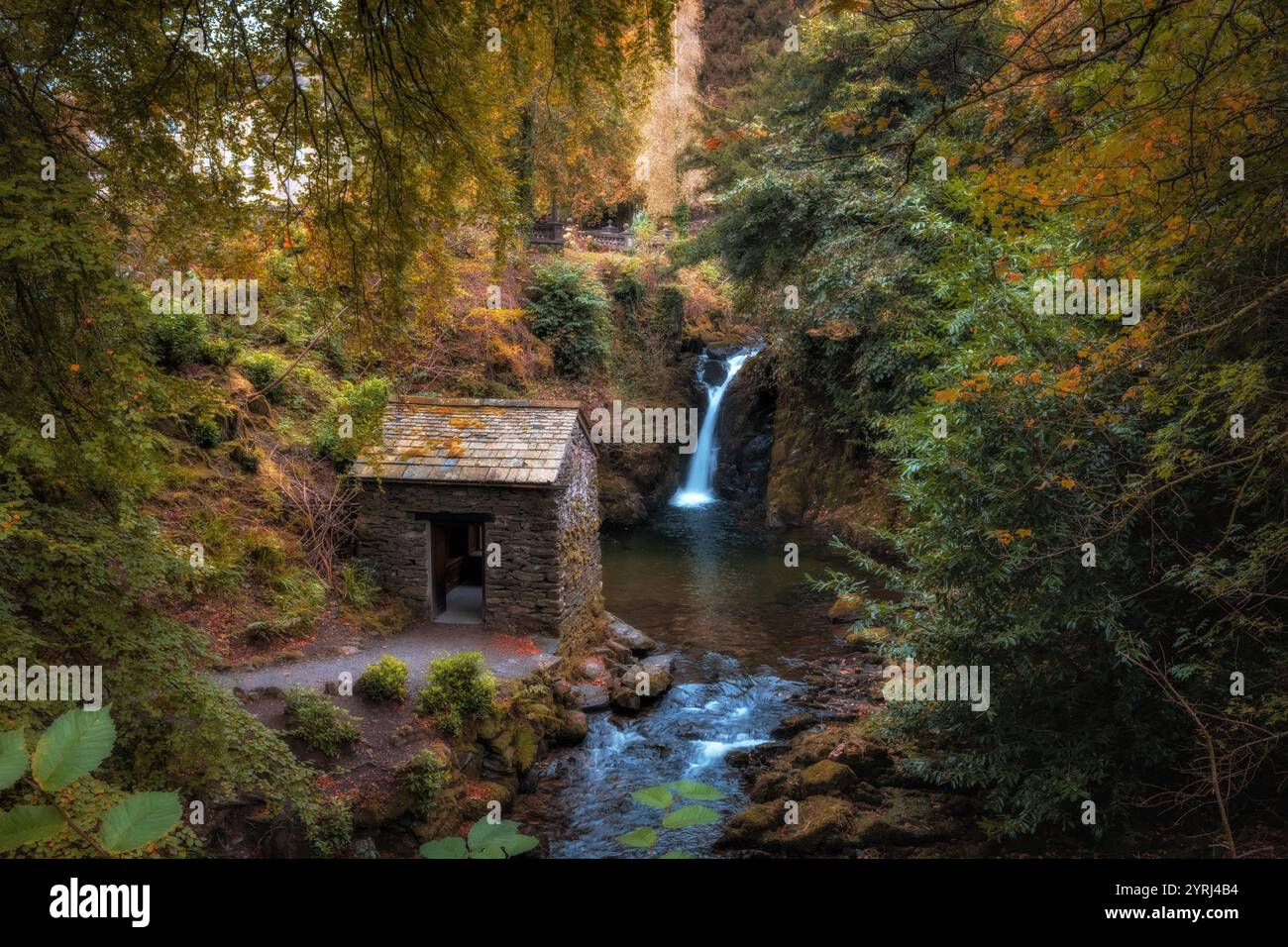 The Grot and waterfall at Rydal Hall in the Lake District, United ...