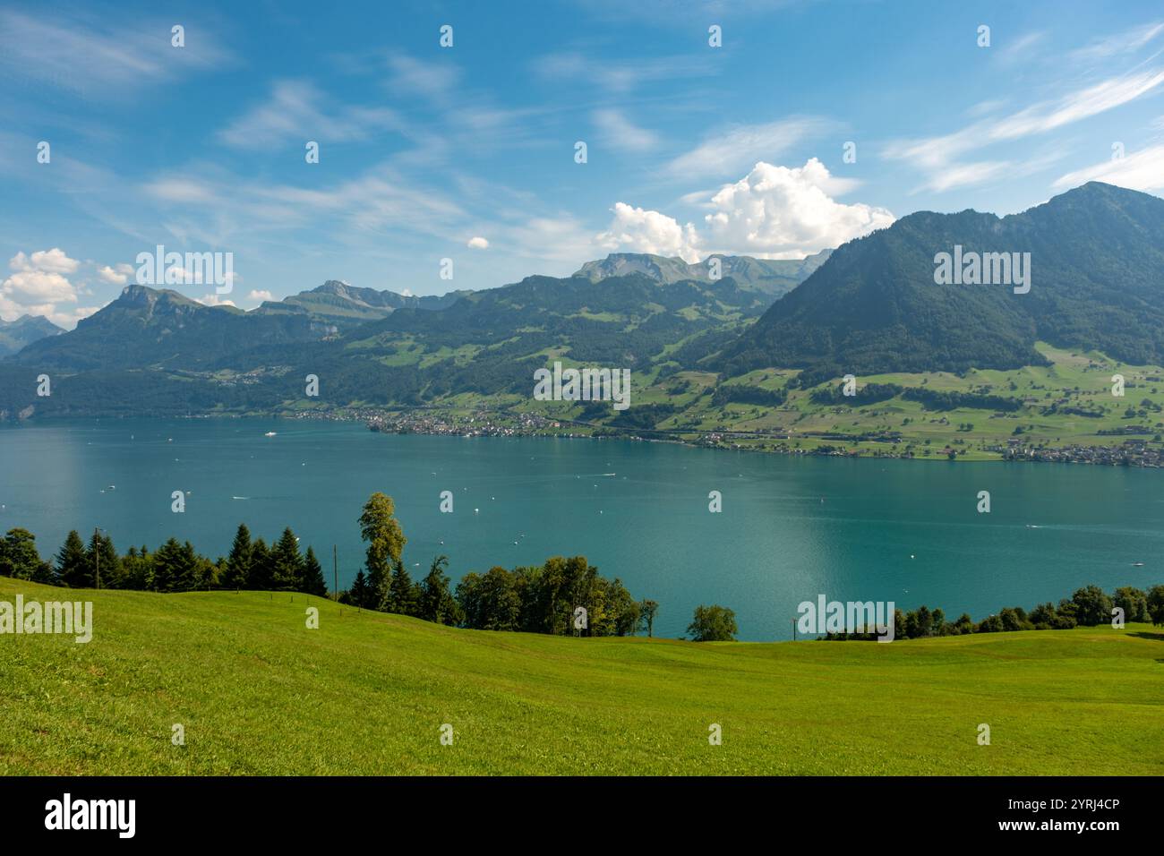 Travel background. Switzerland Lake Landscape. Alpine mountains. Lake ...