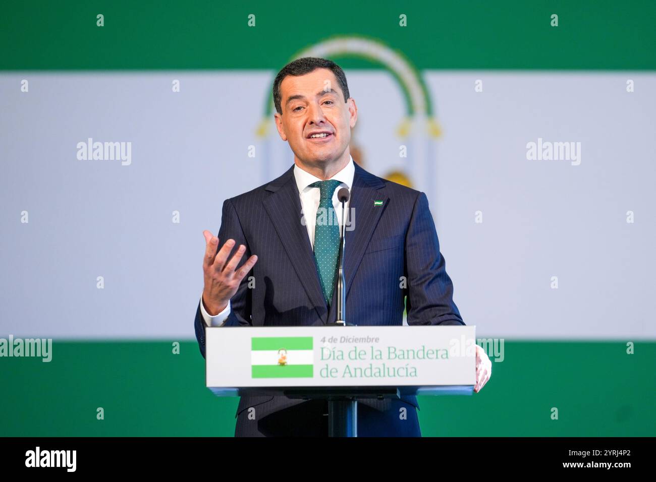 The president of the Junta de Andalucía, Juanma Moreno, speaks during ...