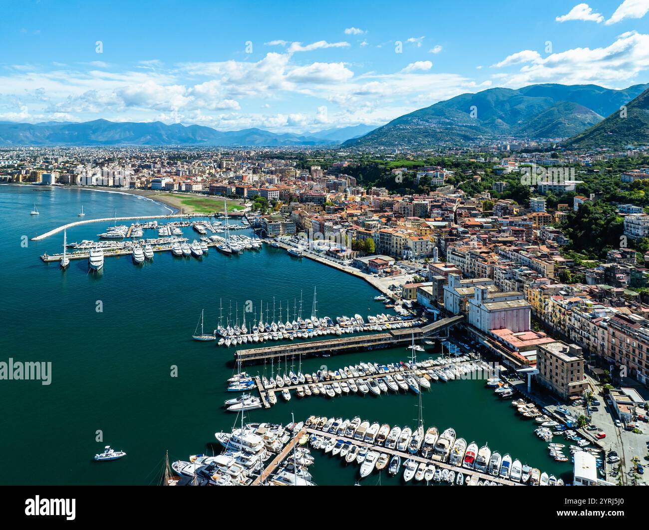 View of Castellammare di Stabia and Mount Vesuvius from a drone, Naples ...