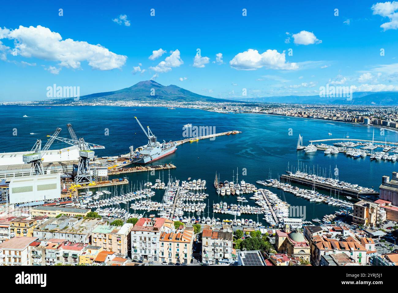 View of Castellammare di Stabia and Mount Vesuvius from a drone, Naples ...