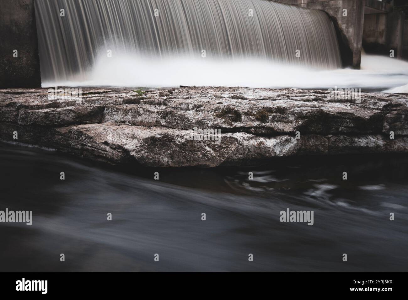 Long exposure of water flowing over a hydroelectric dam Stock Photo - Alamy
