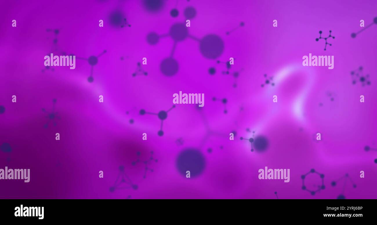Image of molecules on purple background. Shapes, colours, pattern and ...
