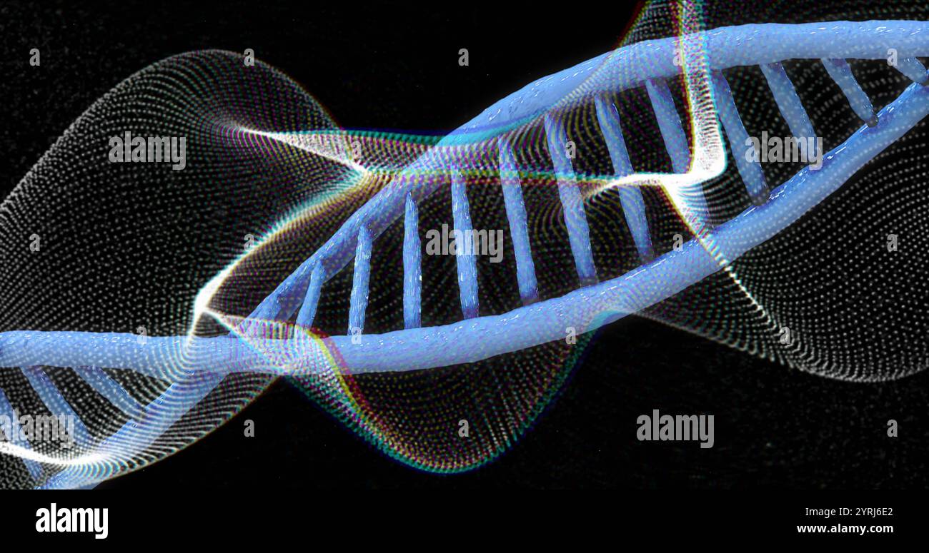 Image of dna strand over moving shapes Stock Photo - Alamy