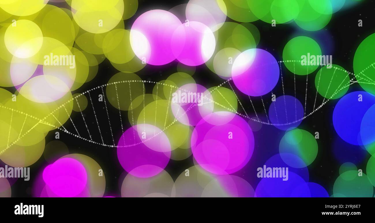 Image of dna strand over moving spots Stock Photo - Alamy
