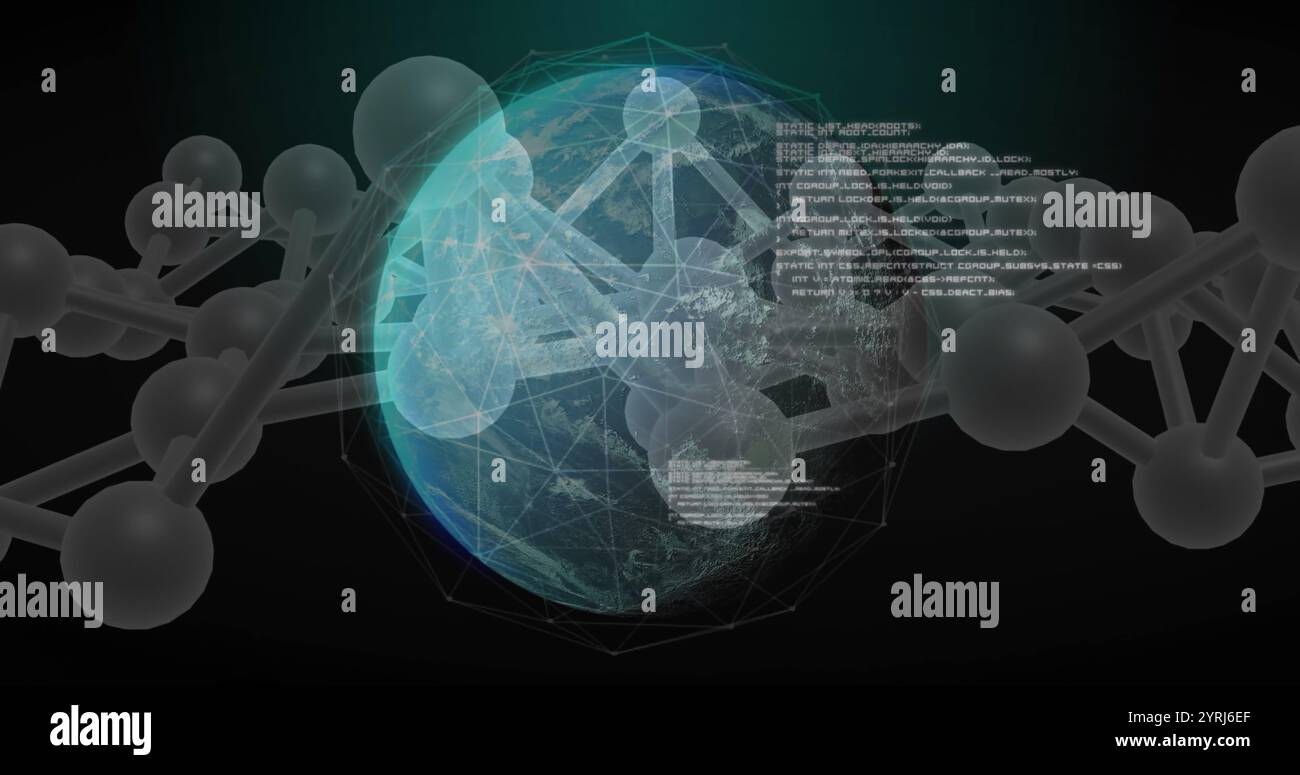 Image of digital data processing, globe over dna strand spinning Stock ...
